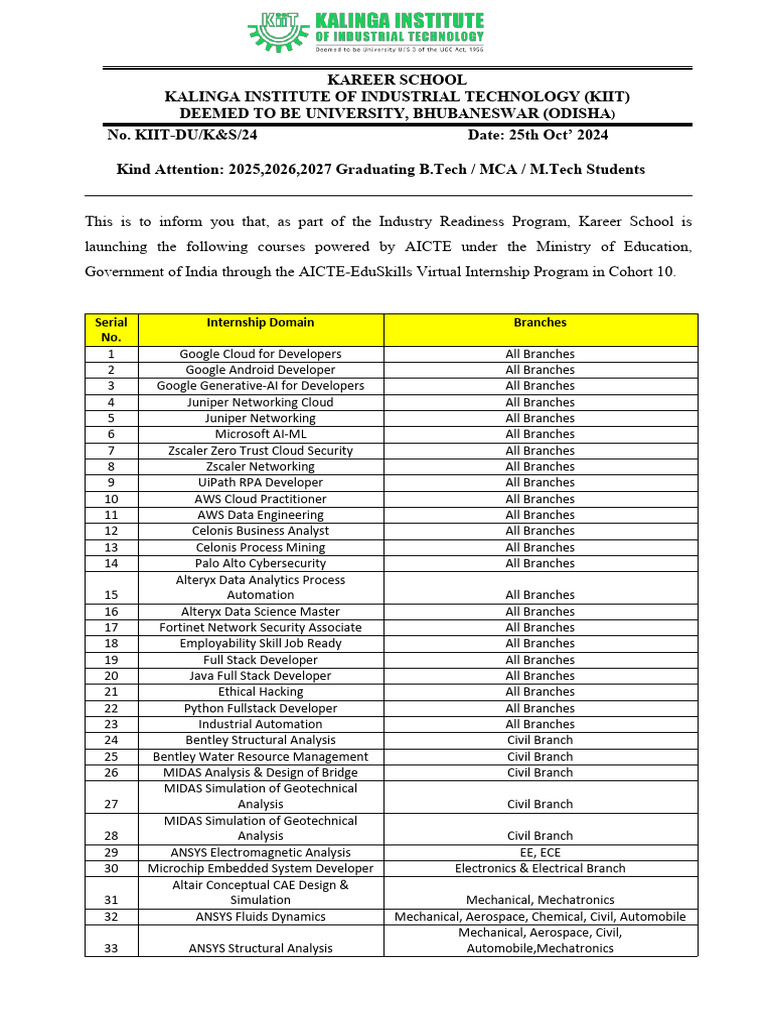 AICTE EduSkills Internship Cohort-10 Notice | PDF | Mechatronics | Computing