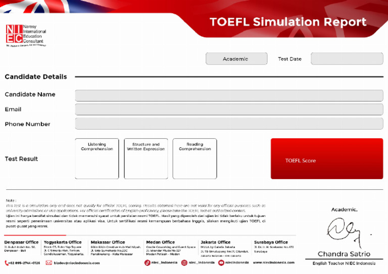 Certificate TOEFL Simulation | PDF