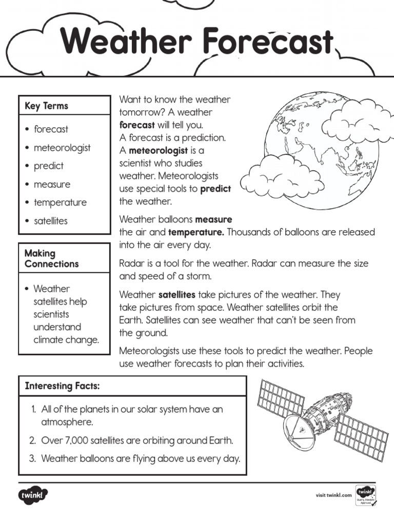 BW Second Grade Weather Forecast Fact File and Vocabulary Questions | PDF