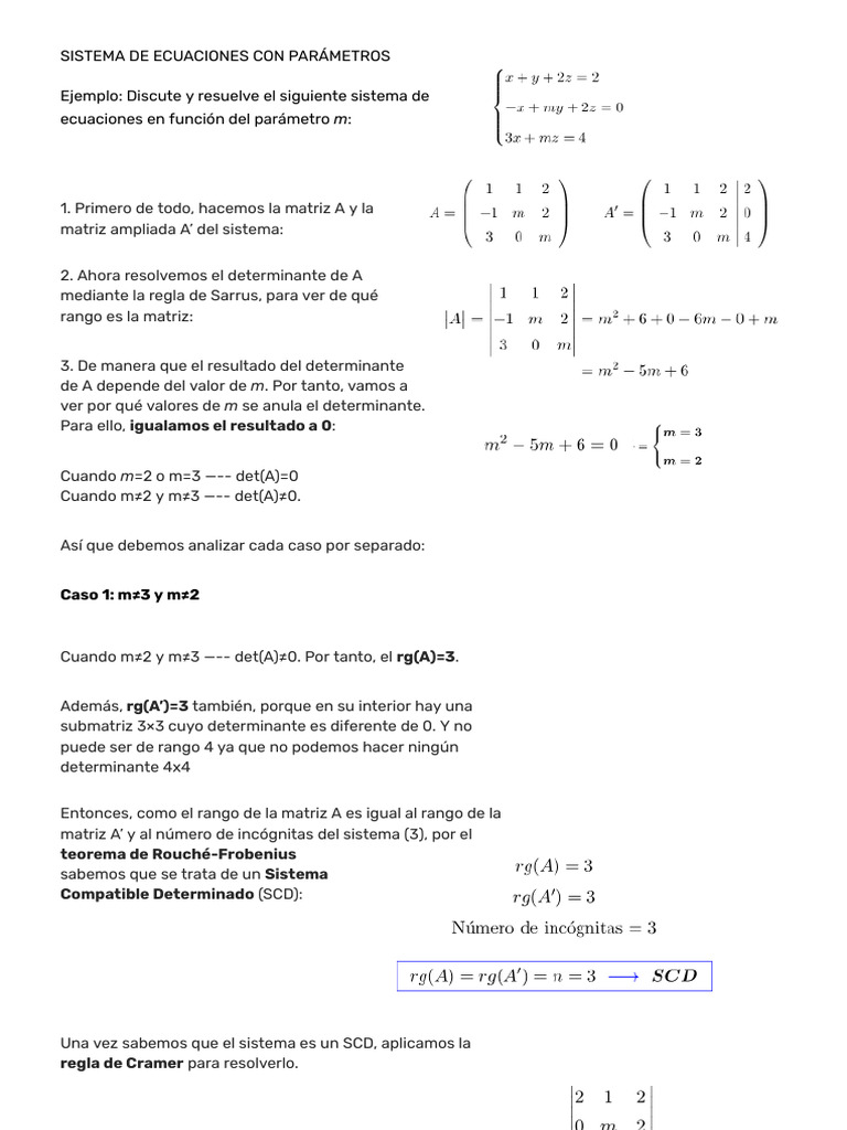 Sistema de Ecuaciones Con Parámetros (2bach) | PDF | Determinante | Matriz (Matemáticas)