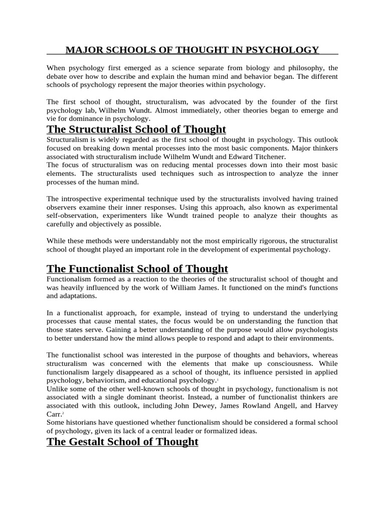 Major Schools of Thought in Psychology | PDF | Classical Conditioning ...