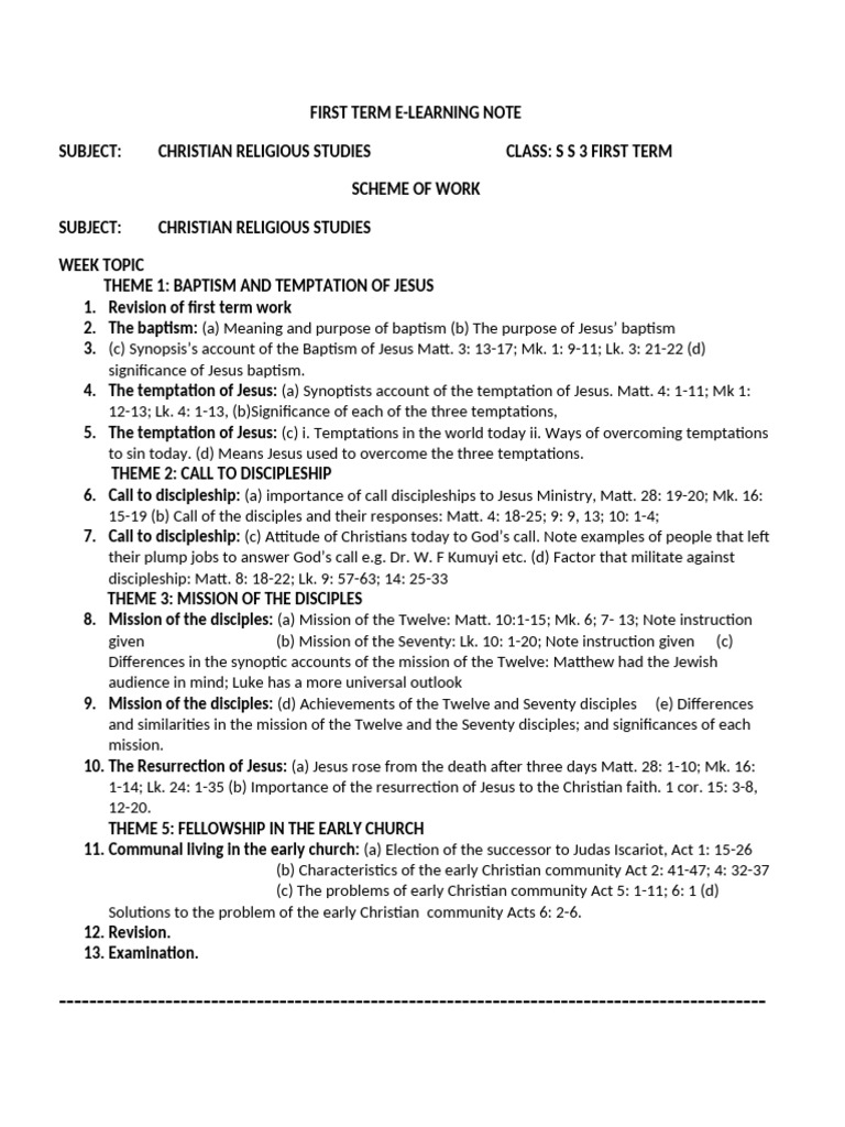 SS3 First Term CRS E-Notes | PDF | Resurrection Of Jesus | Jesus