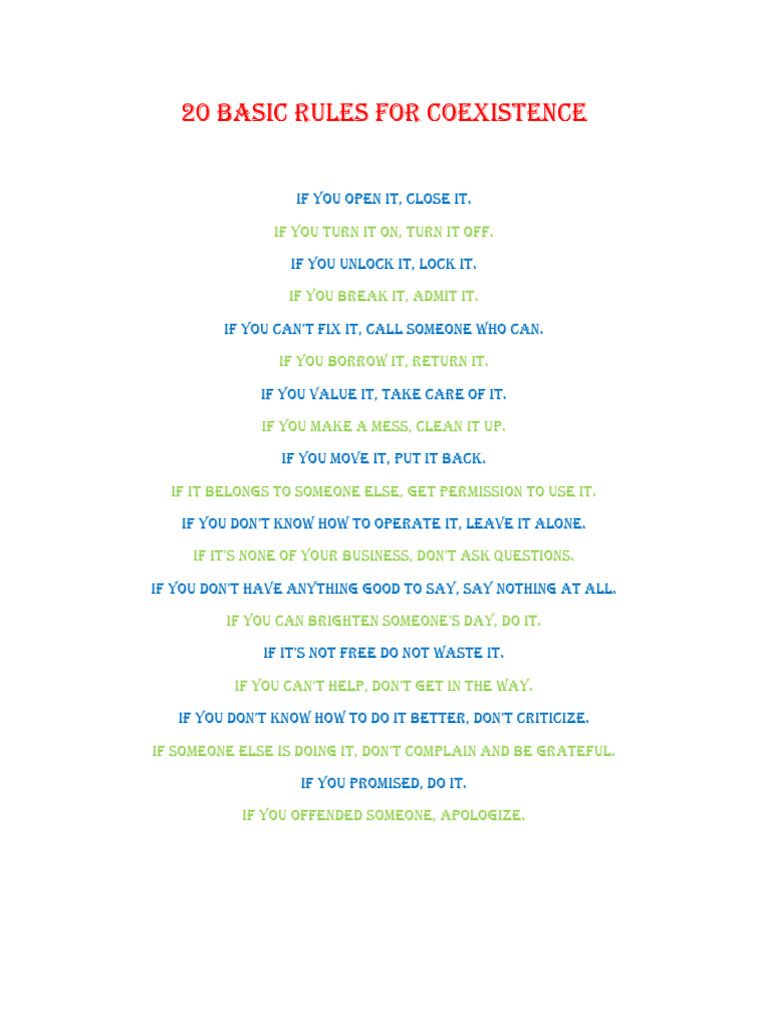 20 Basic Rules For Coexistence | PDF