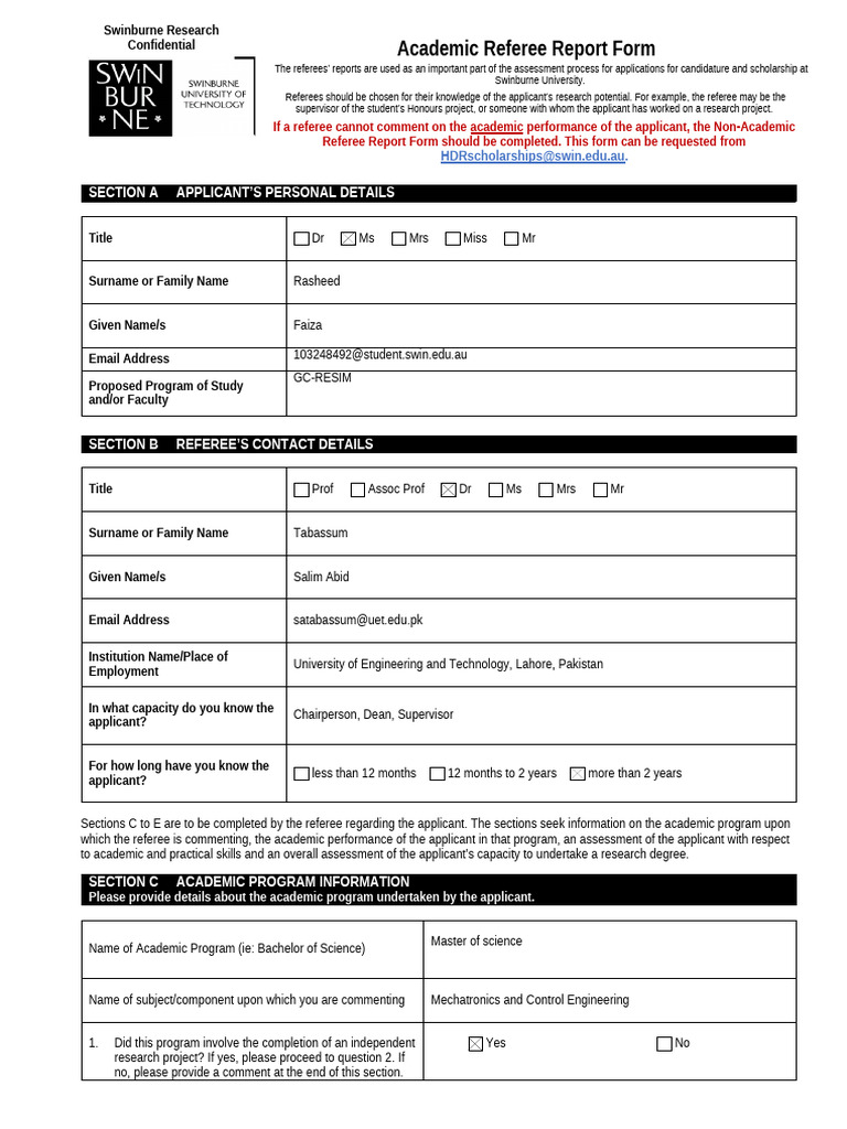 Academic Referee Report Faiza Rasheed | PDF | Academic Degree