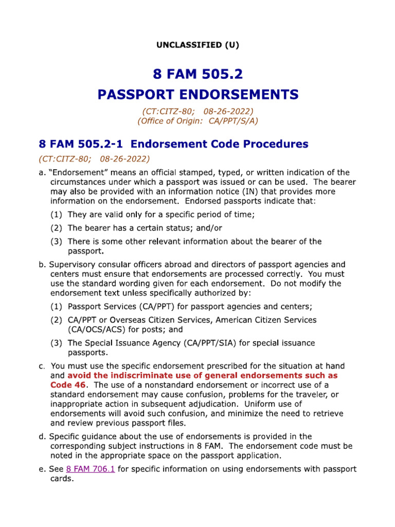 8 FAM Endorsements Pages 1-6 (1) | PDF