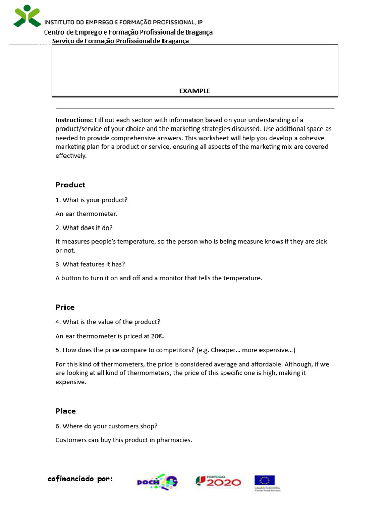 Tarefa Marketing Plan Worksheet EXAMPLE | PDF | Career & Growth ...