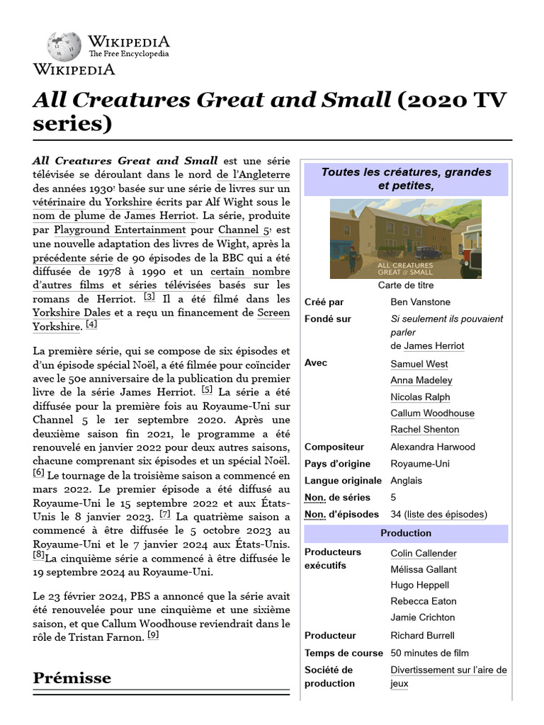 Toutes Les Créatures, Grandes Et Petites (Série Télévisée de 2020 ...