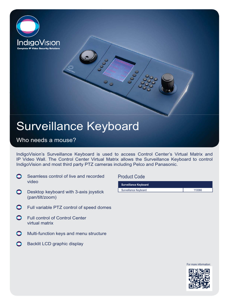 Indigovision-Keyboard Datasheet A4 | PDF | Computer Keyboard | Human–Computer Interaction