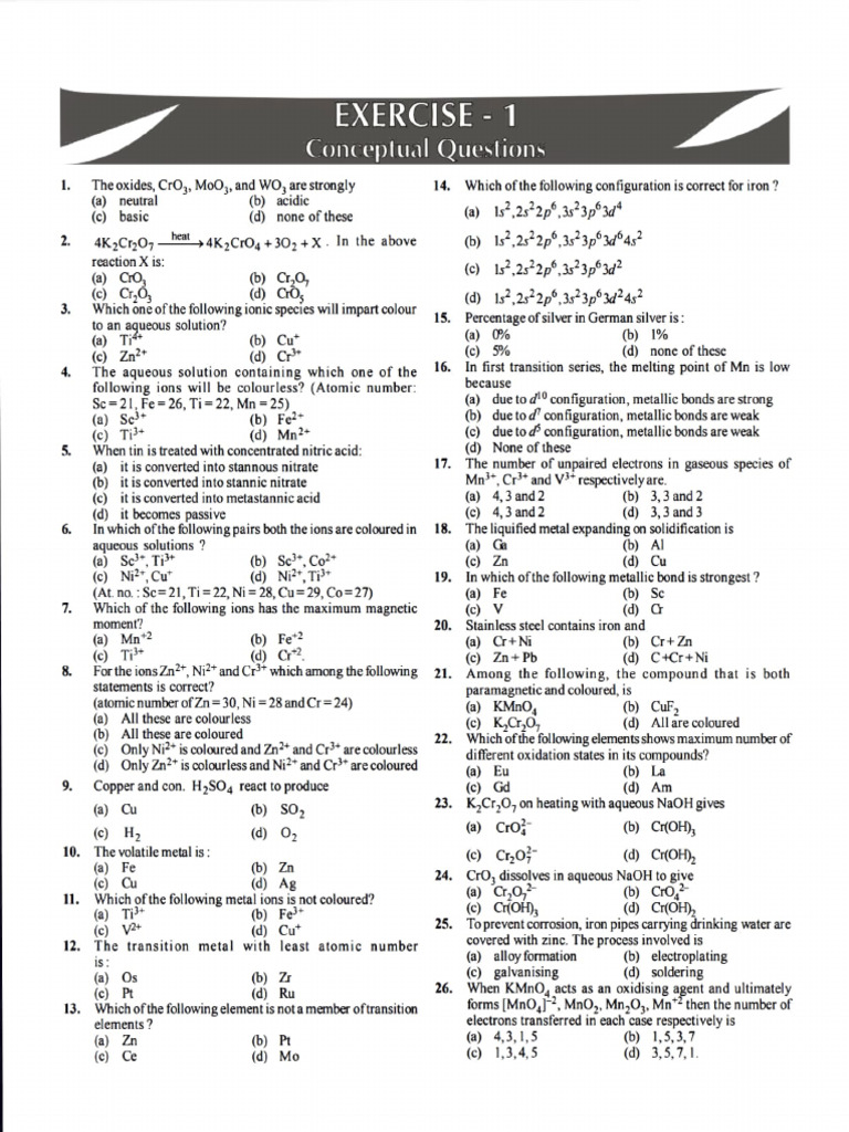 d and f block Mcq | PDF | Electron Configuration | Hydroxide