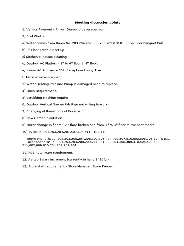 Meeting Discussion Points Overview | PDF