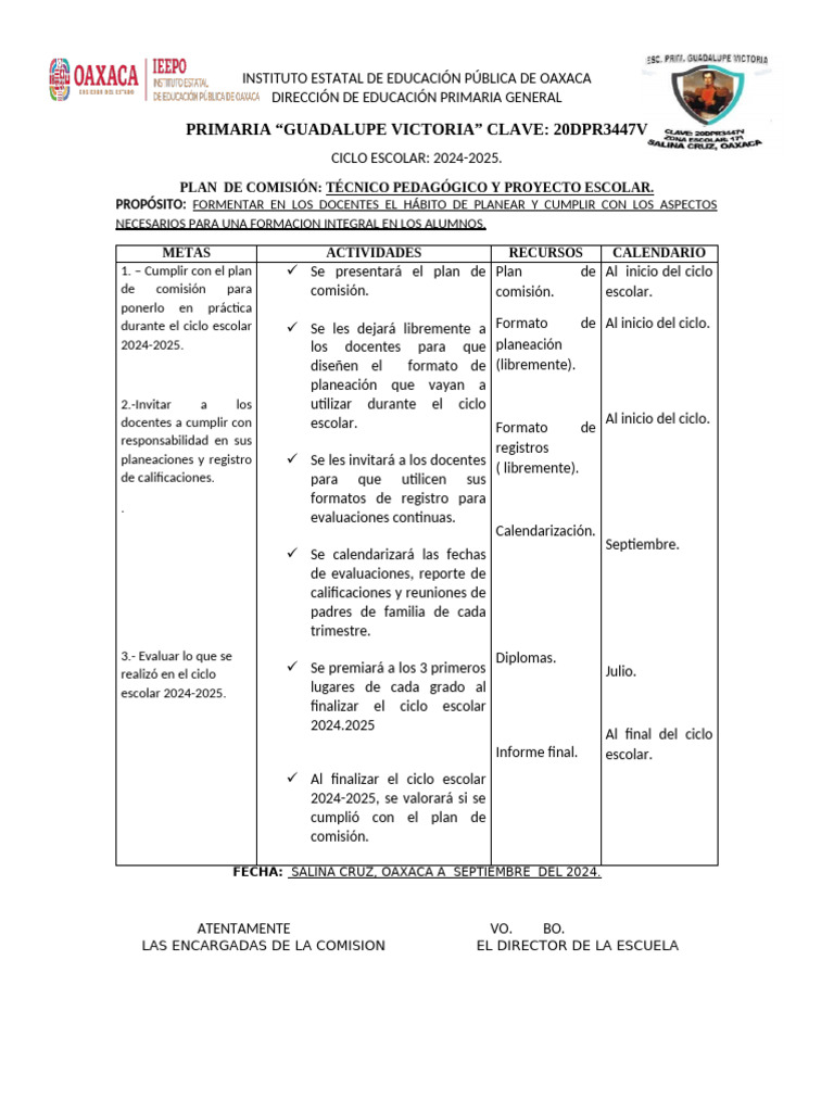 Plan de Comision Tecnico Pedagogico 2024-2025 | PDF