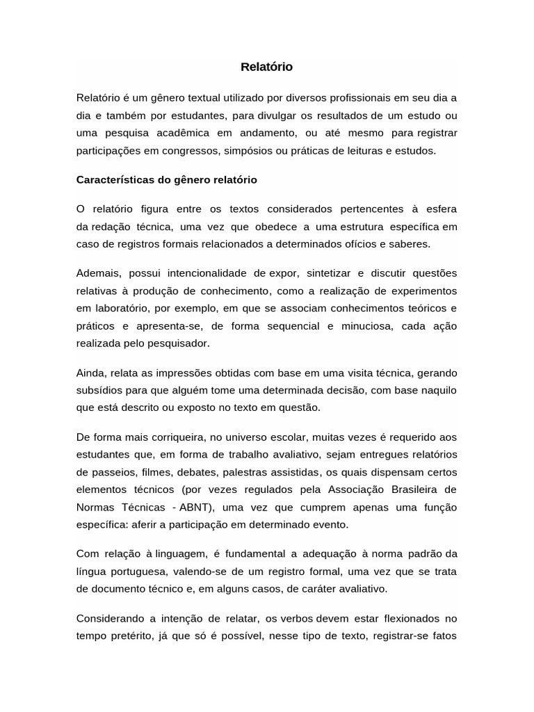 Gênero Textual Relatório | PDF | Conhecimento