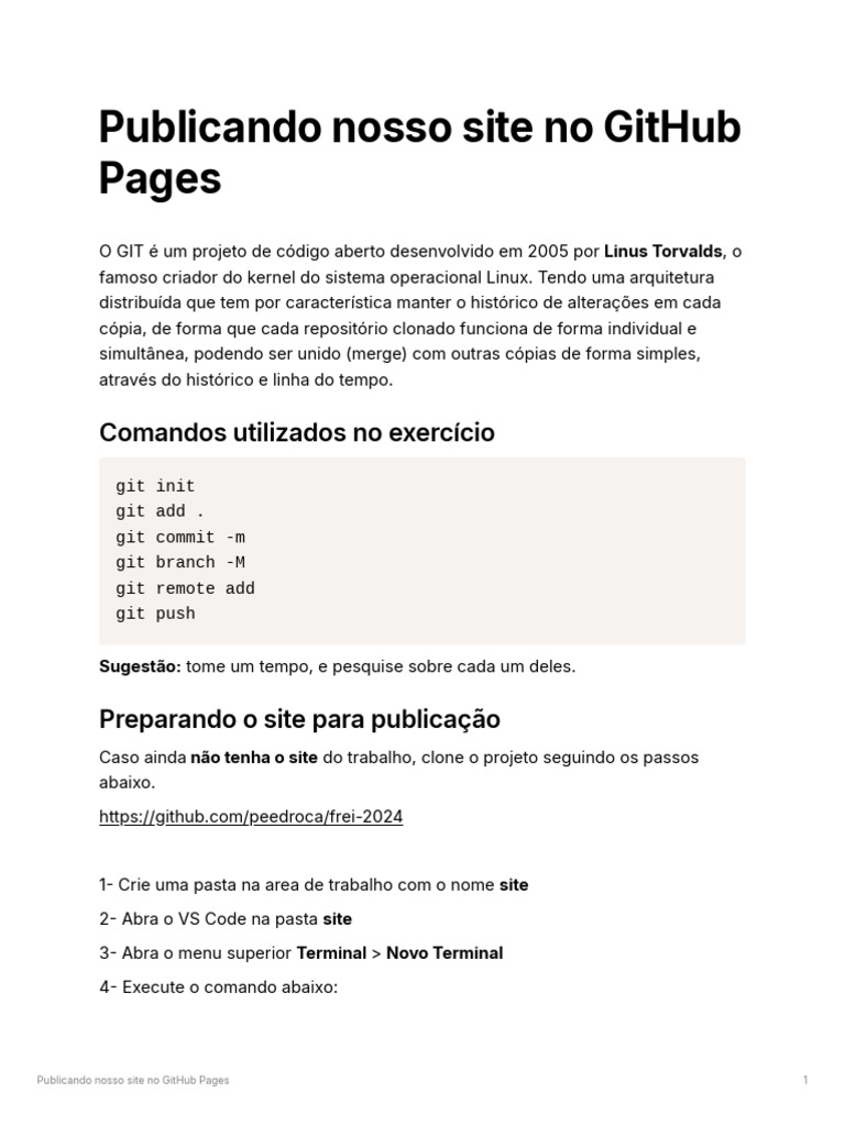 Publicando Nosso Site No GitHub Pages | PDF | Engenharia de Software | Software gratuito