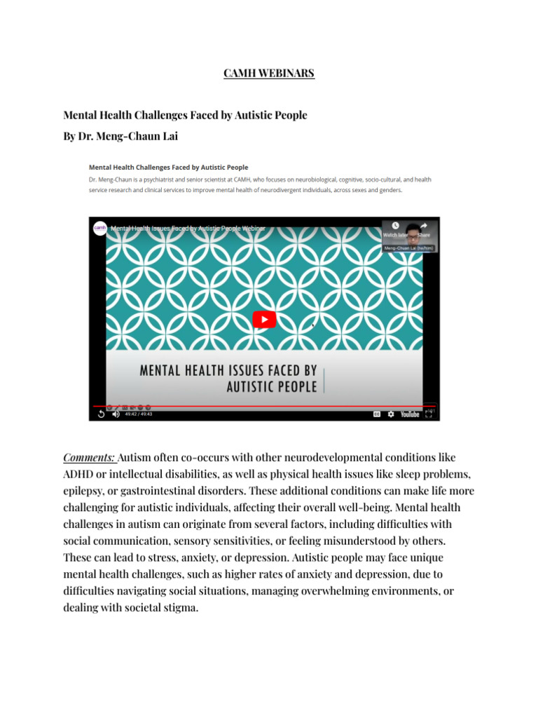 Camh Webinars#2 | PDF | Autism Spectrum | Mental Disorder