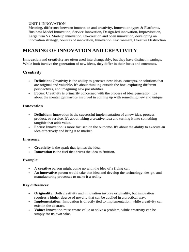 Unit 1 Innovation | PDF | Creativity | Innovation