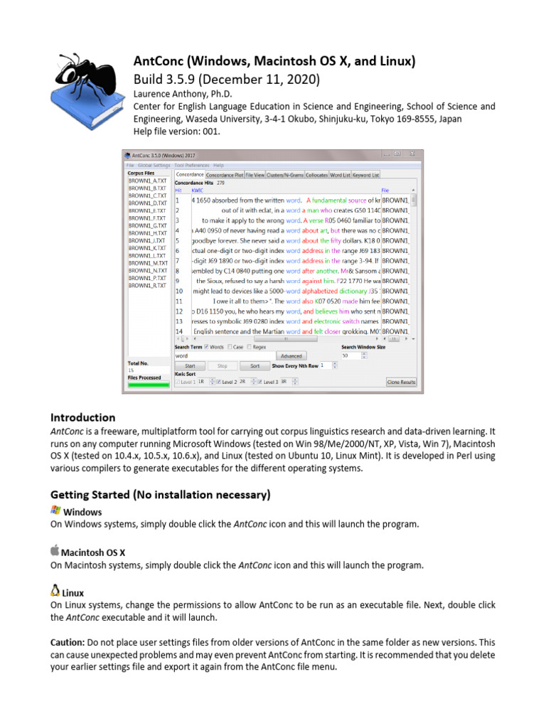 AntConc 3.5.9: Multiplatform Corpus Tool | PDF | Regular Expression ...