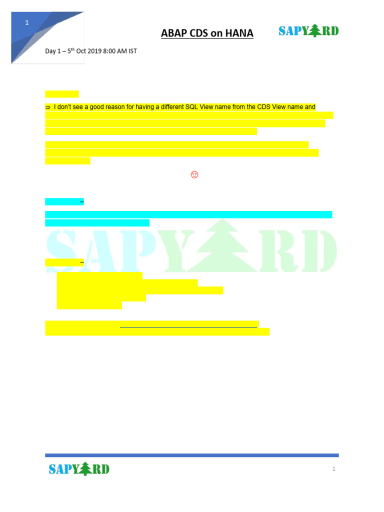 ABAP CDS On HANA Day 1 - Assignment Solution | PDF | Object Oriented Programming | Data ...