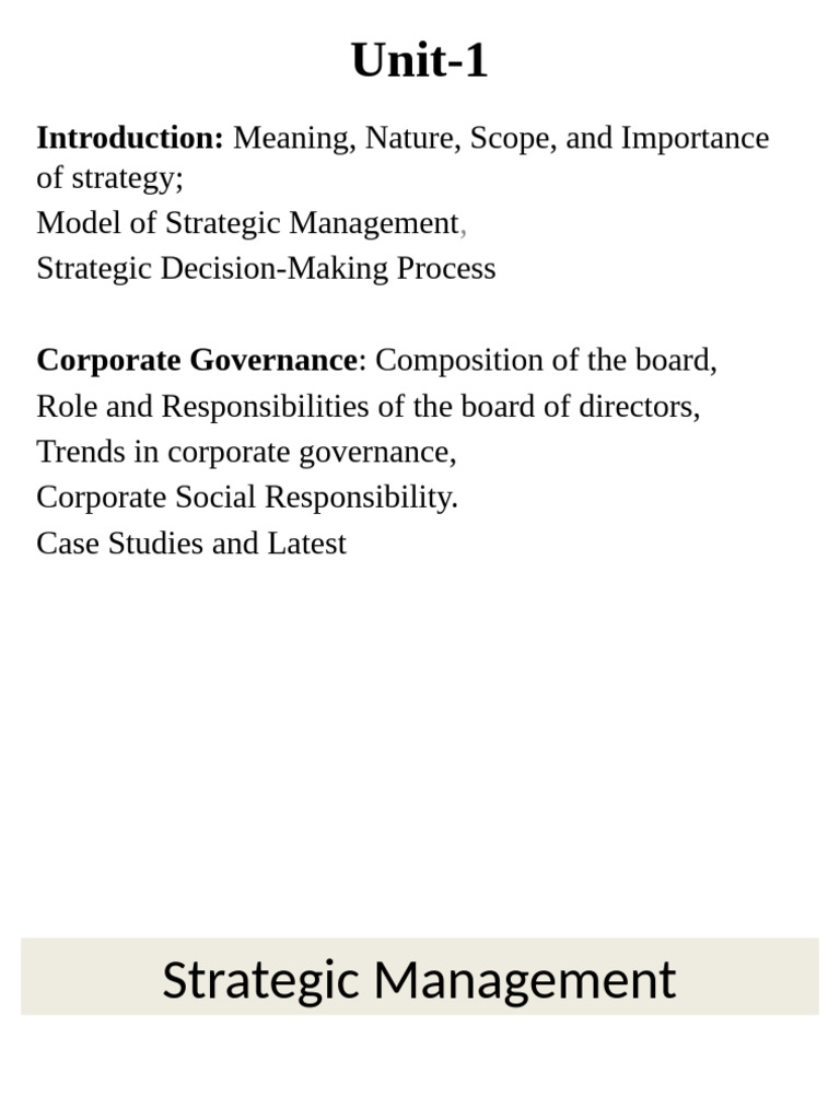 SM-1-Unit-1 | PDF | Strategic Management | Corporate Social Responsibility