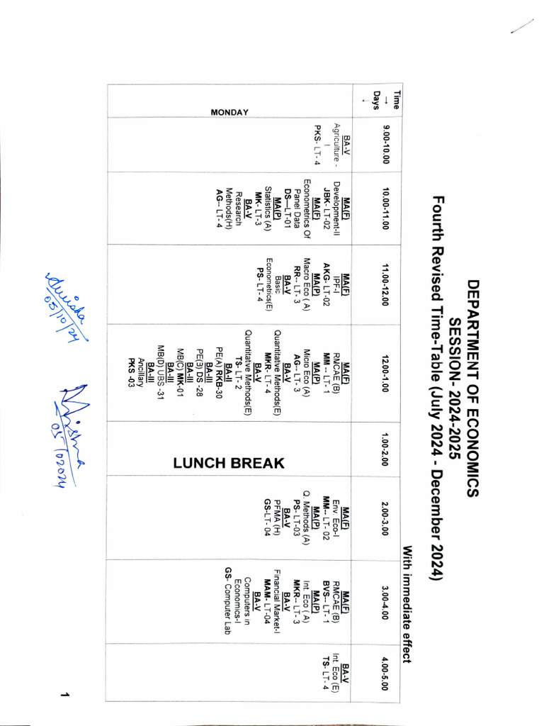 Fourth Revised Time Table Oct 2024 | PDF | Quantitative Research ...