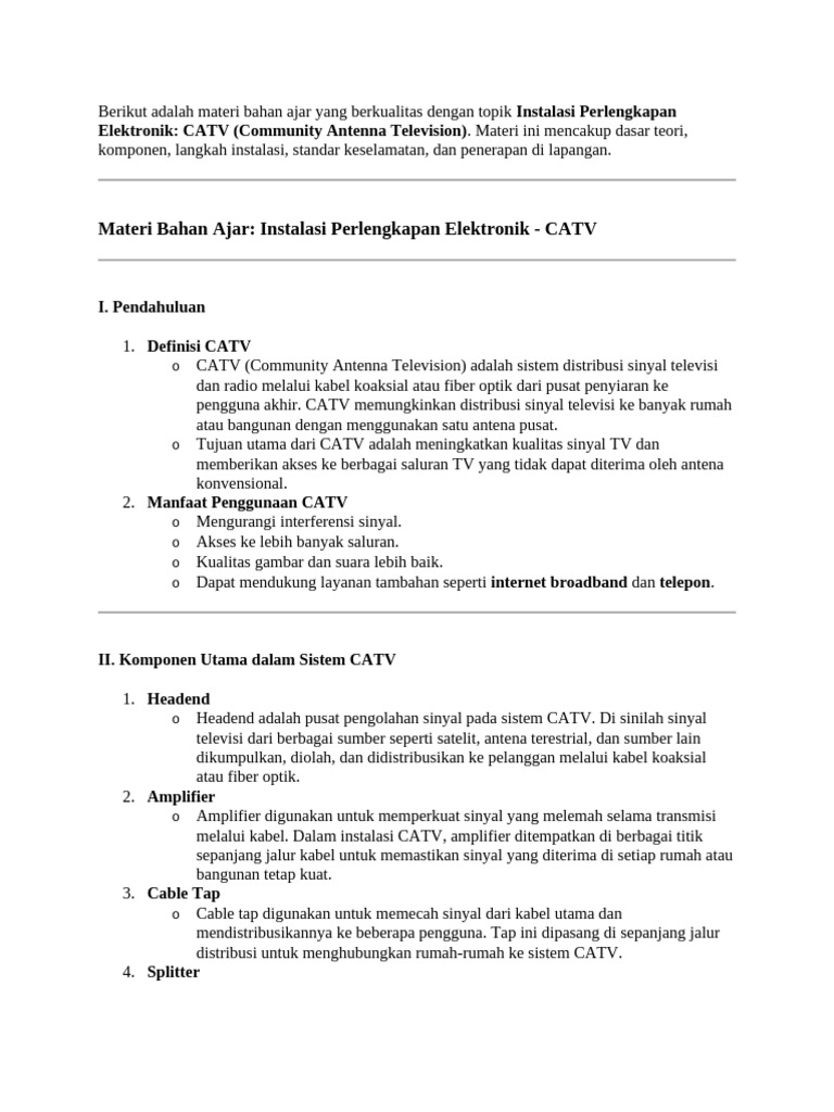 Panduan Instalasi CATV | PDF