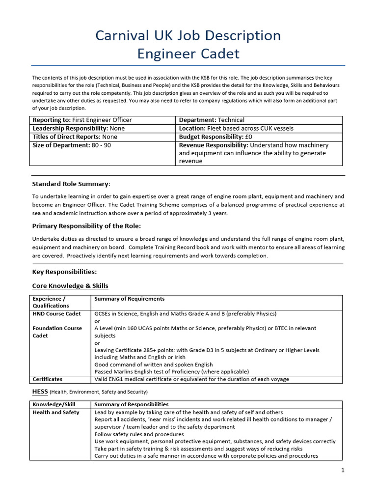 Carnival Engineer Cadet June 2021 | PDF | Safety | Emergency