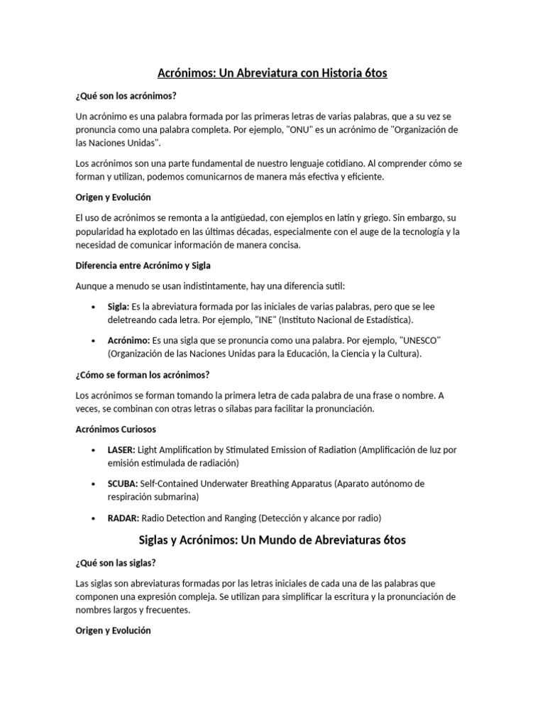 Acrónimos y Siglas: Definición y Ejemplos | PDF | Acrónimo | Lingüística
