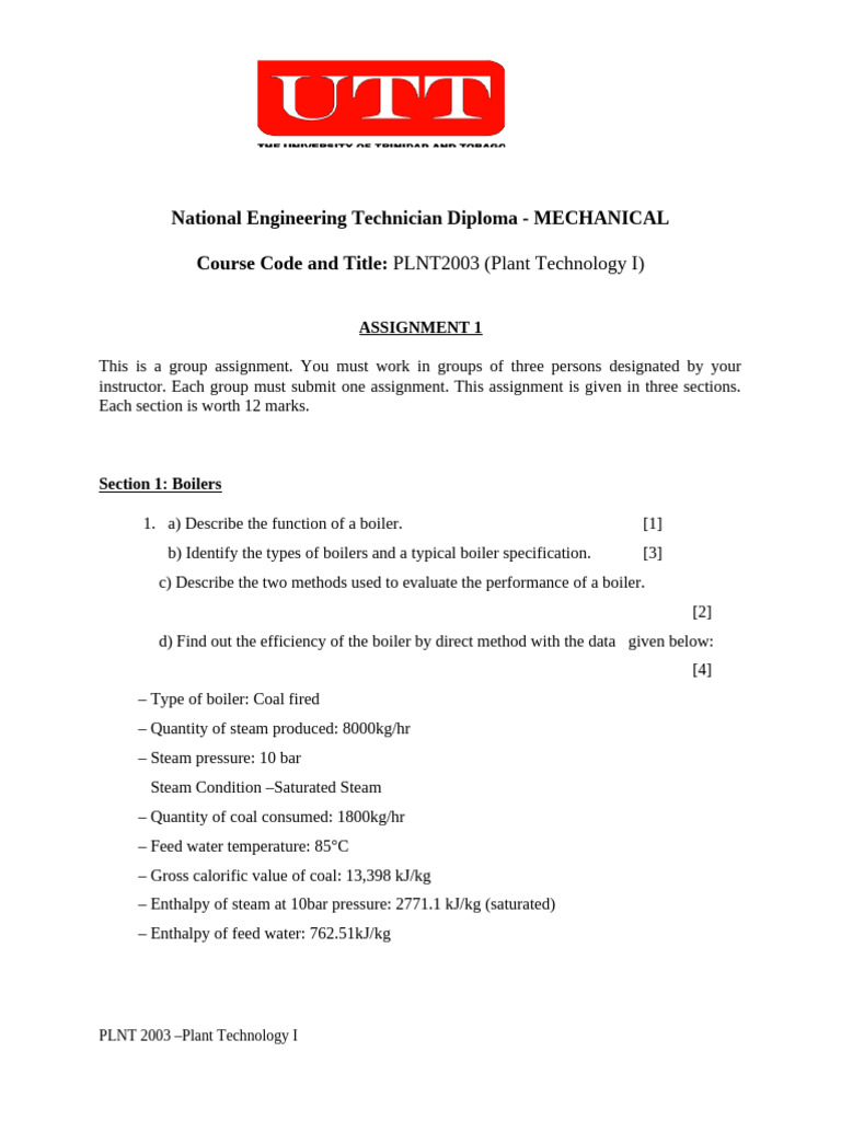 Assignment 1 Sept-Dec 2024 - 2025 | PDF | Boiler | Steam