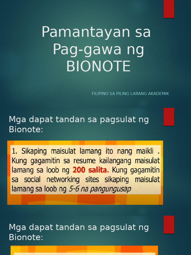 Pamantayan Sa Bionote | PDF