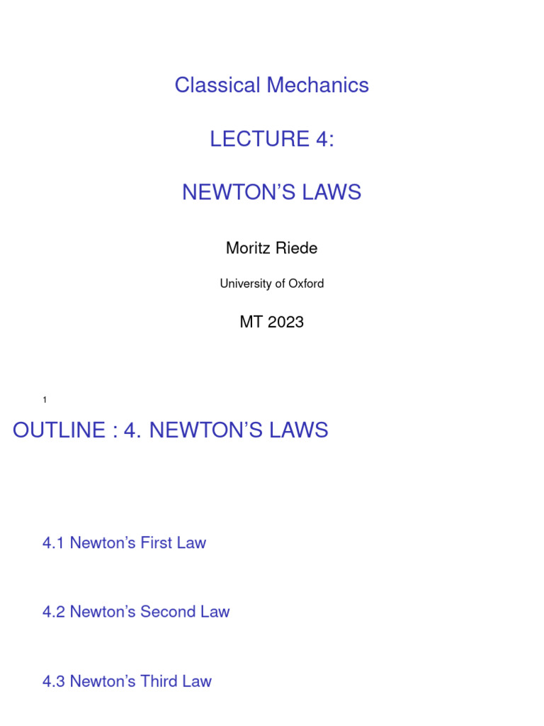 CP1_Mechanics_2023-Lecture4-handout_full | PDF | Force | Newton's Laws Of Motion