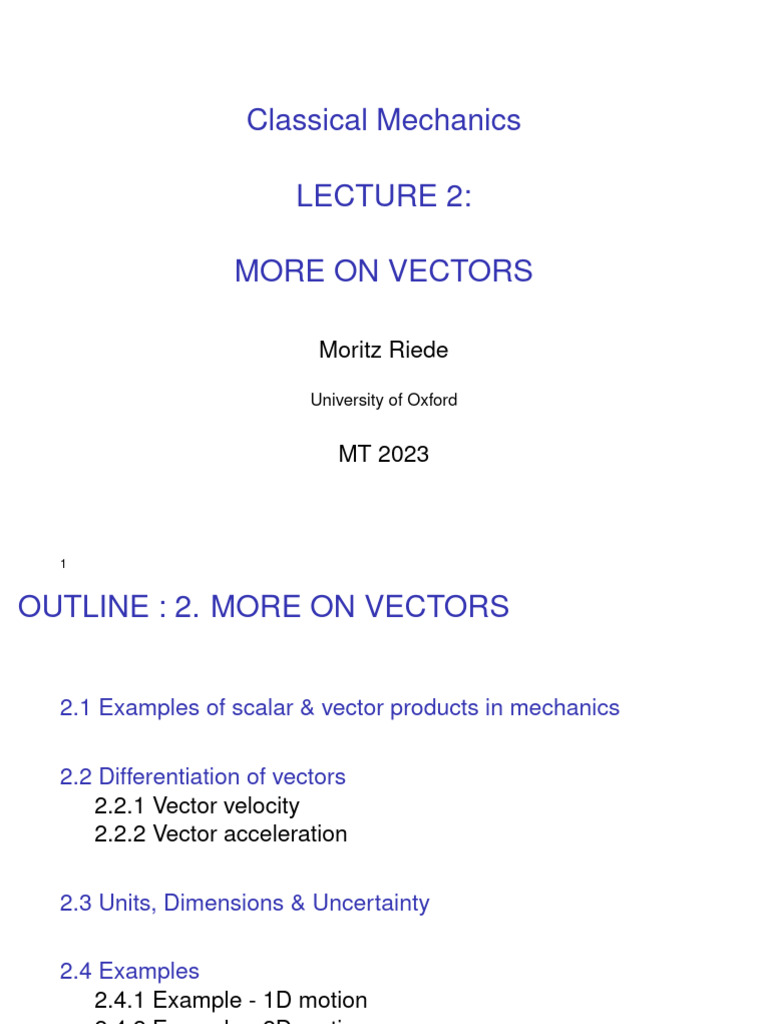 CP1 Mechanics 2023-Lecture2-Handout Full | PDF | Euclidean Vector | Kilogram