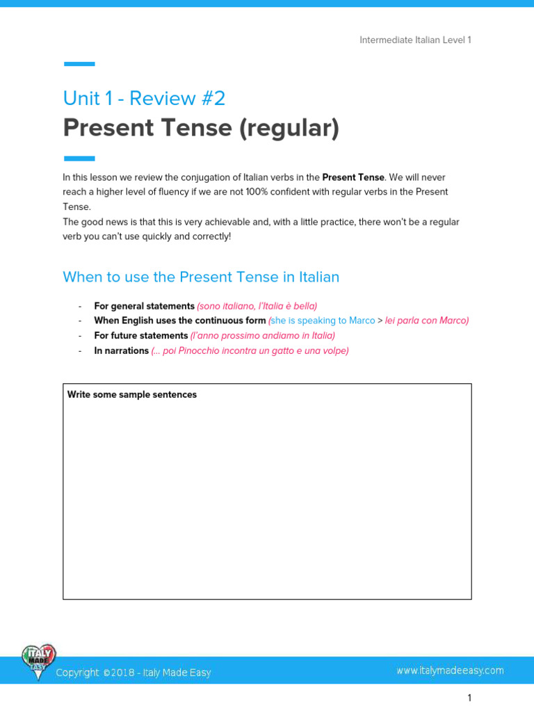 Mastering Italian Present Tense Verbs | PDF | Grammatical Number ...