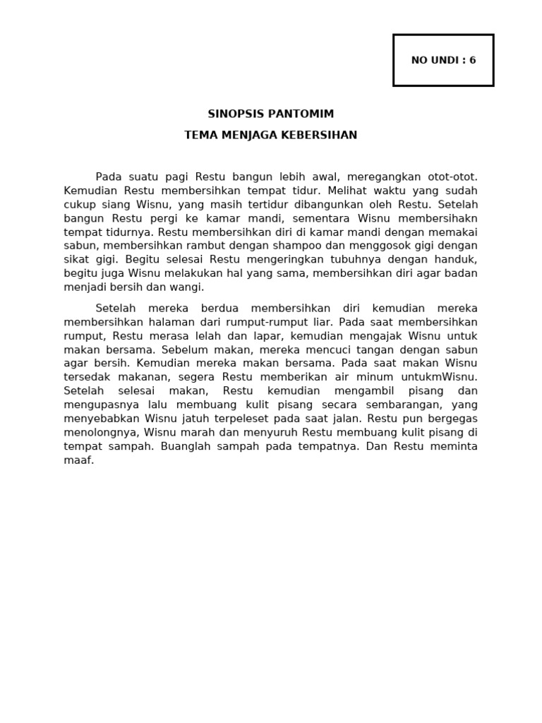 Sinopsis Pantomim Tema Menjaga Kebersihan | PDF | Kesehatan Holistik ...