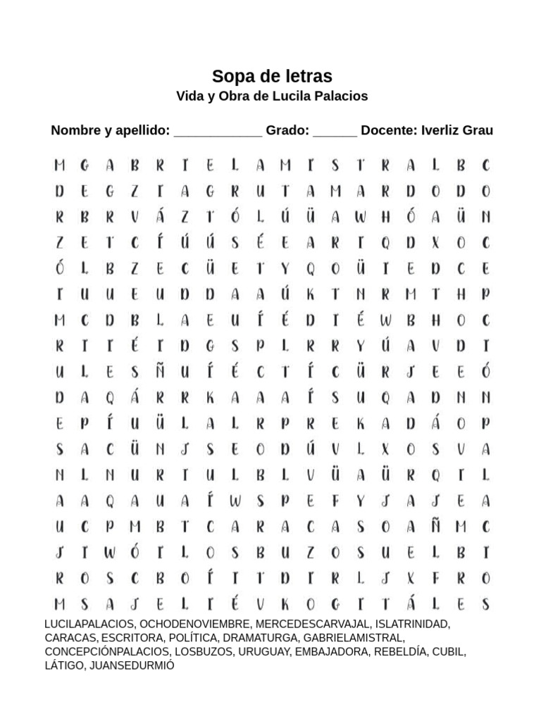 Sopa de Letras de Lucila Palacios | PDF