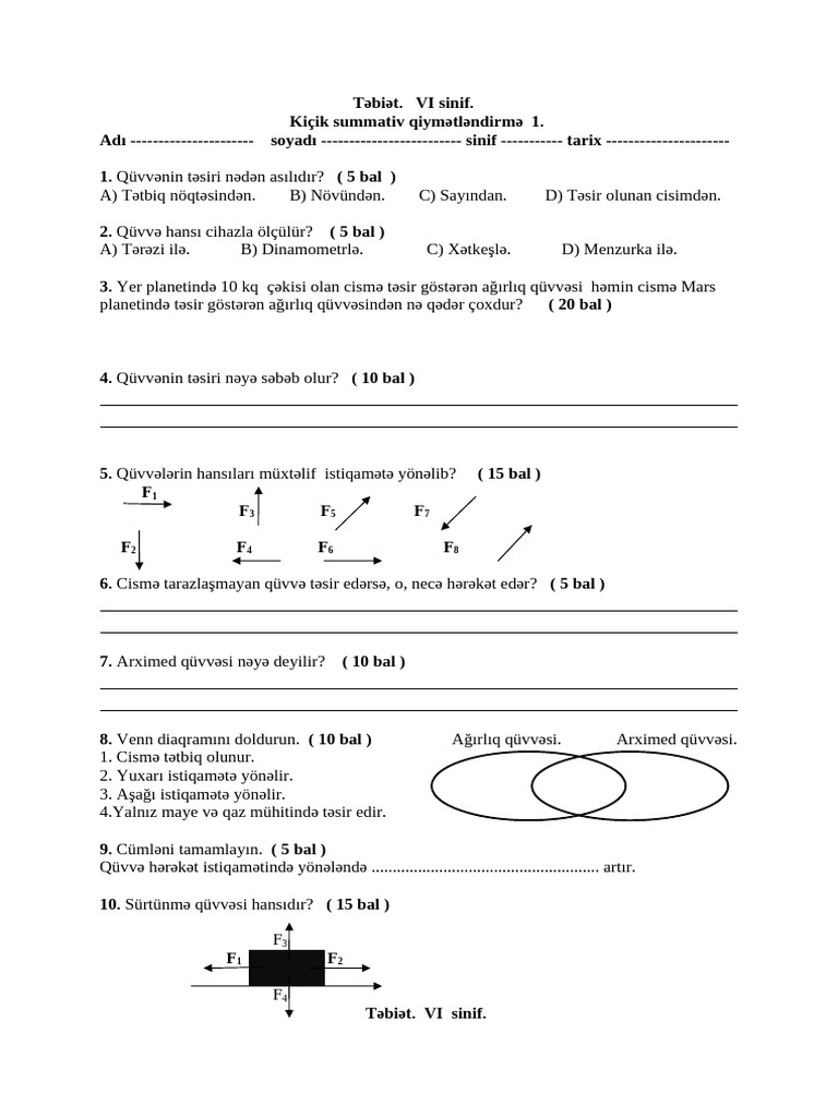 Təbiət 6 Cı Sinif KSQ 1 | PDF