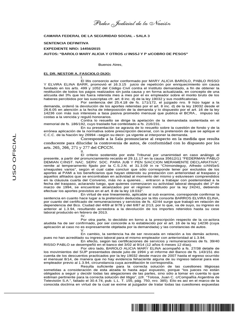 Jurisprudencia 2022 "BAROLO MARY ALICIA Y OTROS - Pago de ...