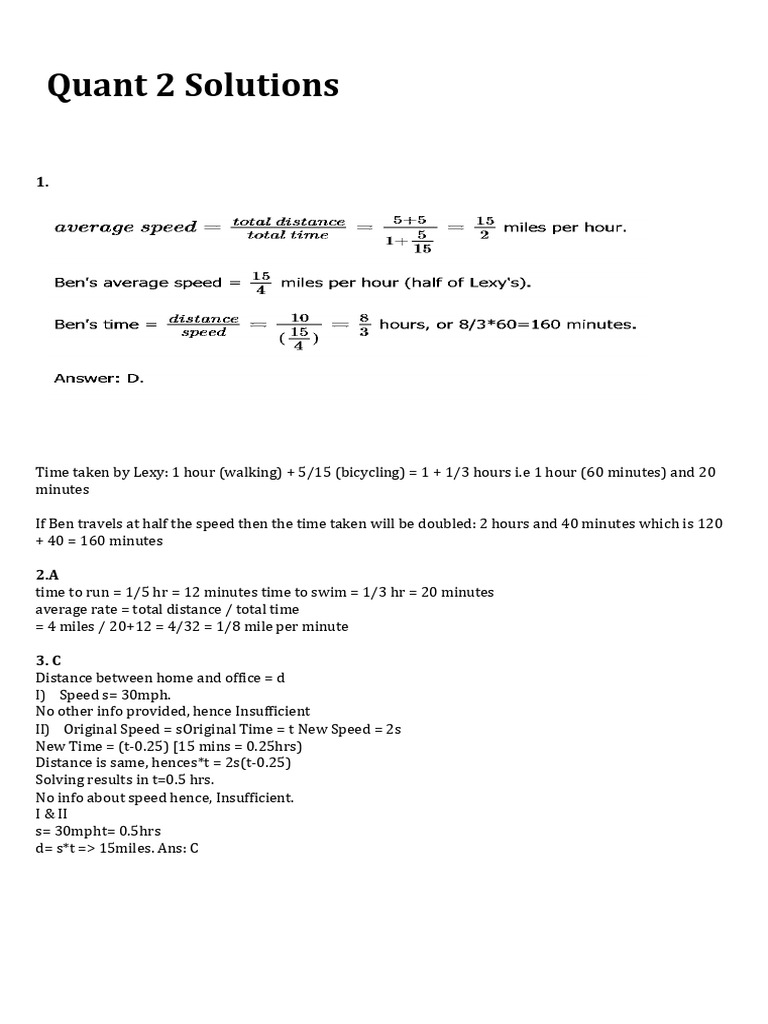 Solutions - Quant Live Session 2 - GMAT Focus Edition | PDF | Fuel Economy In Automobiles | Speed