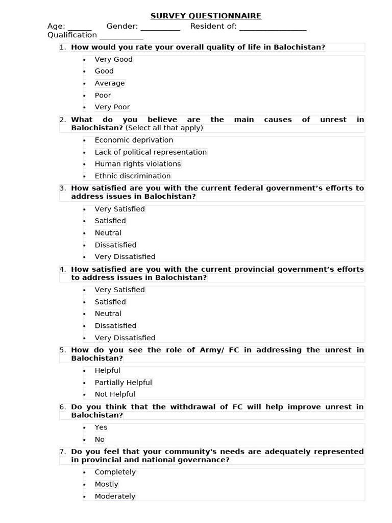 SURVEY QUESTIONNAIRE | PDF | Poverty | Poverty & Homelessness