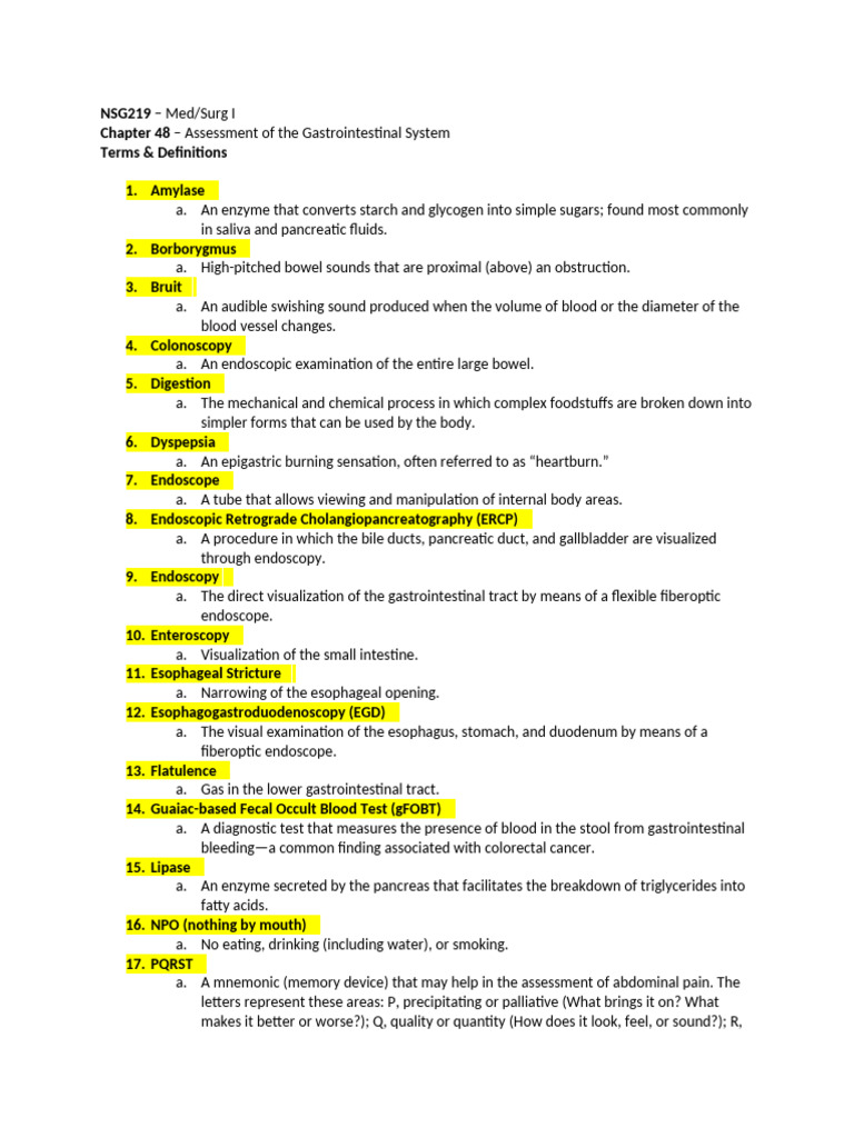 CH48 Assess of GI System - Vocabulary | PDF | Gastrointestinal Tract ...