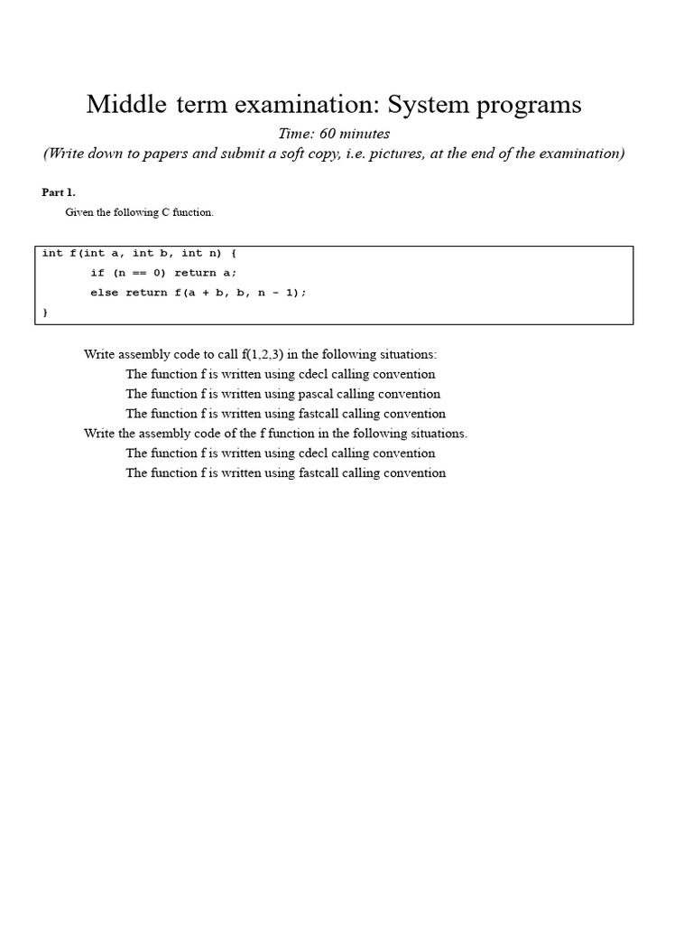 Midterm Exam: C Function & Assembly Code | PDF | Computer Engineering | Software Development