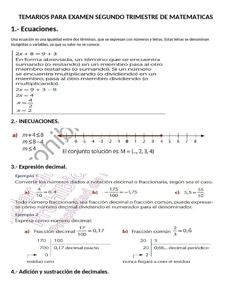 TEMARIOS PARA EXAMEN SEGUNDO TRIMESTRE DE MATEMATICAS OCTAVO | PDF