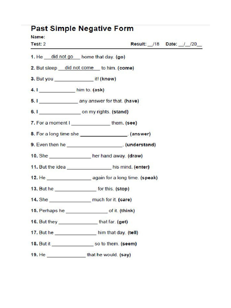 Past Simple To Complete Negative Form | PDF