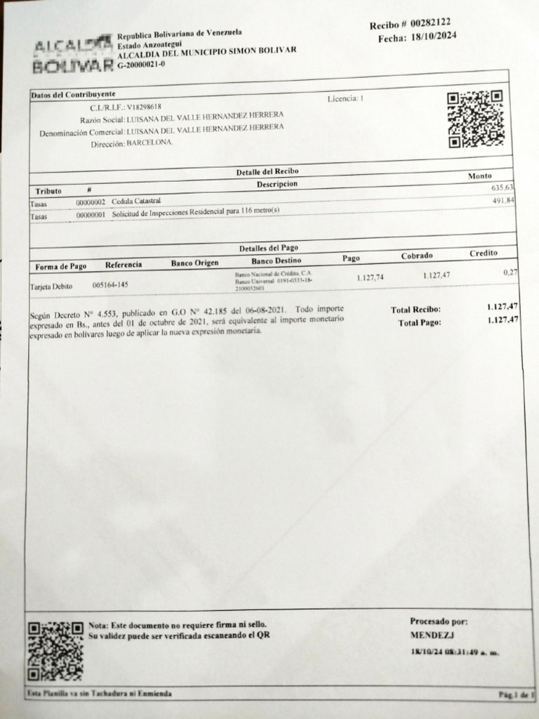 Recibo | PDF | Finanzas personales | Tecnología bancaria