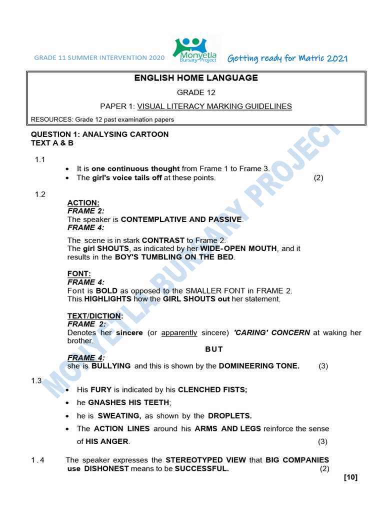 Marking Guidelines On Visual Literacy | PDF