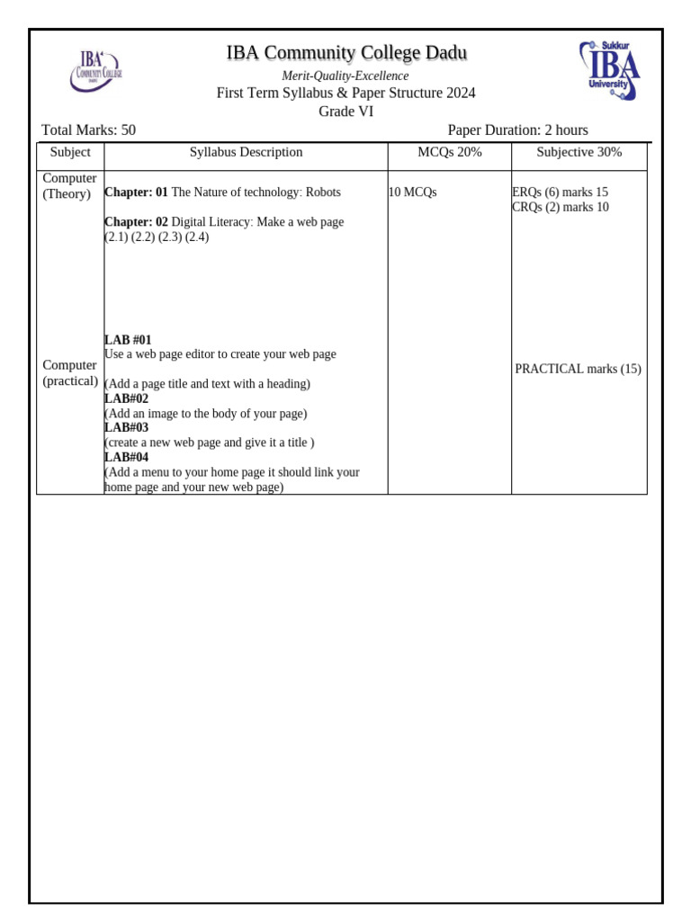 Grade VI Computer Syllabus | PDF