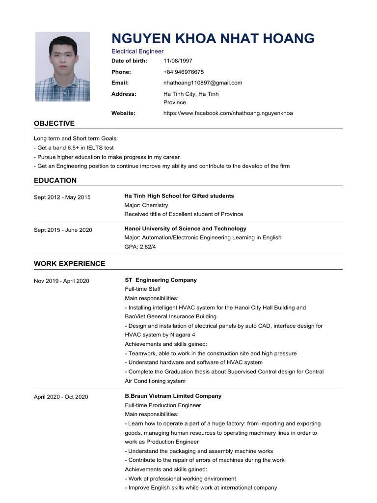 NGUYEN-KHOA-NHAT-HOANG-CV - Copy | PDF | Engineering