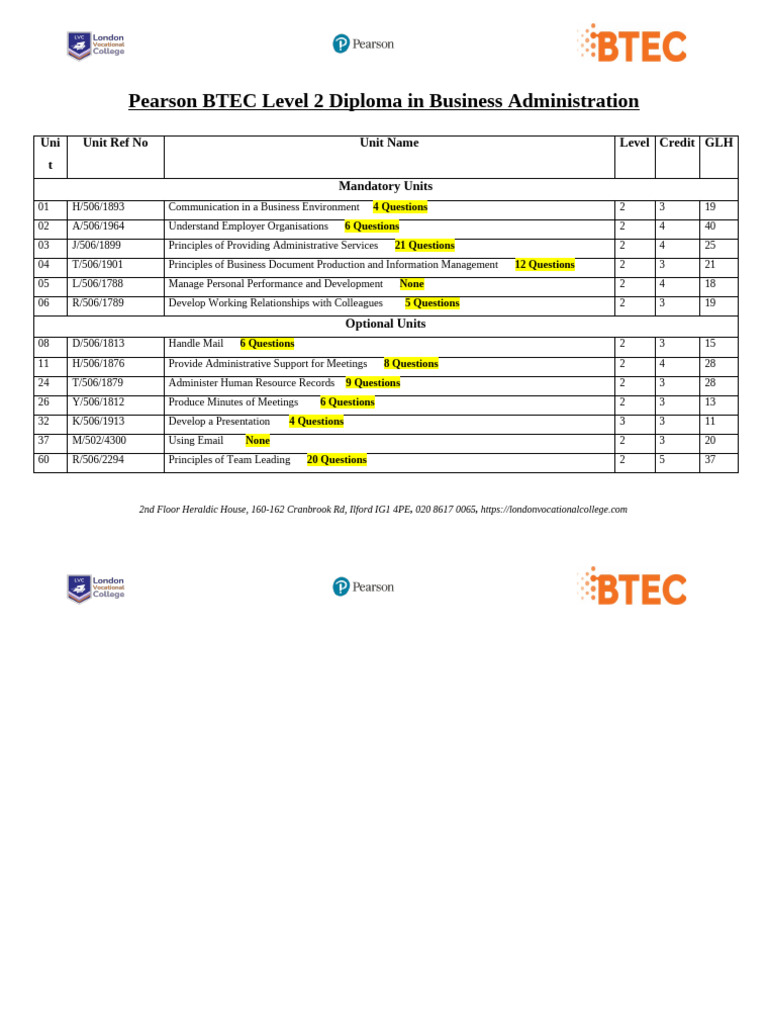 Pearson BTEC Level 2 Diploma in Business Administration | PDF
