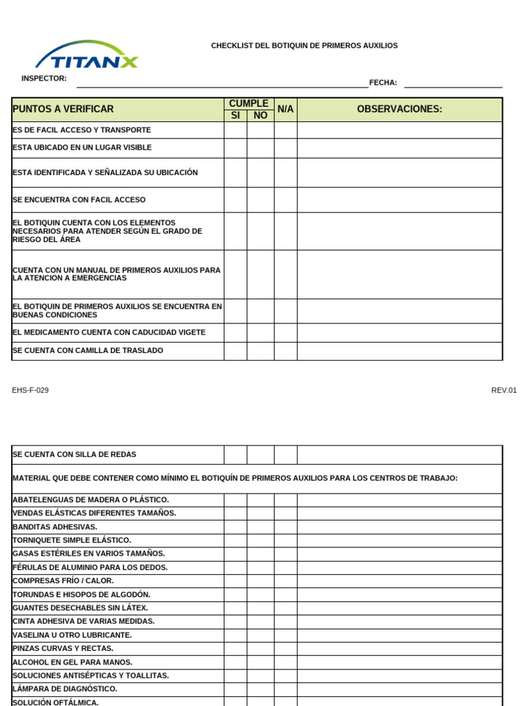 Checklist Botiquín Primeros Auxilios | PDF
