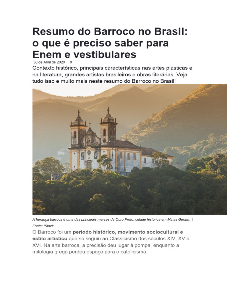 Editado - Resumo Do Barroco No Brasil | PDF | Barroco | Brasil