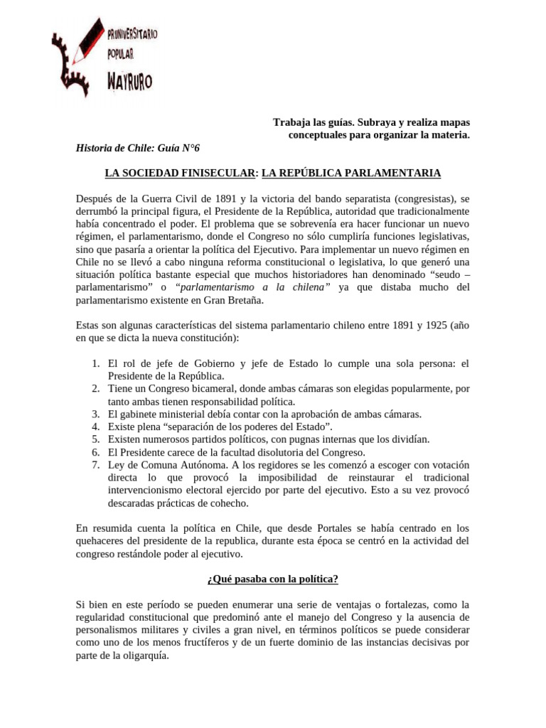 Parlamentarismo en Chile (1891-1925) | PDF | Chile | Billete de banco