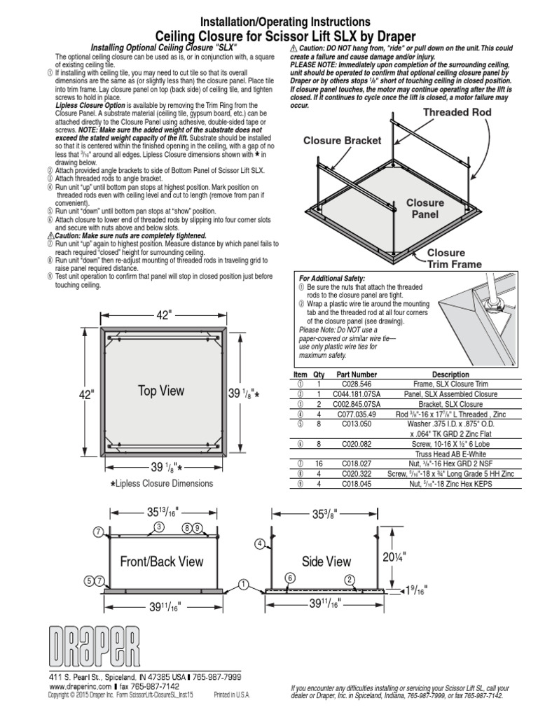 ScissorLiftSLX Closure Inst1 | PDF | Screw